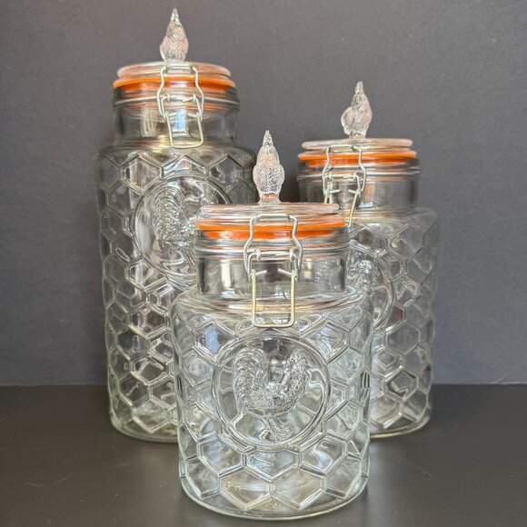 Kitchen | Vintage Embossed Honeycomb Glass Jars With Rooster Design ...